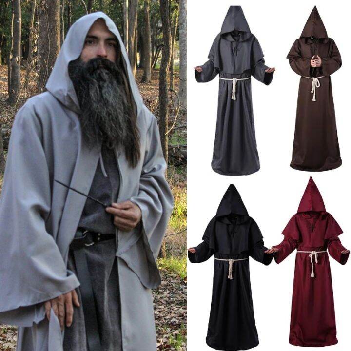 Halloween Medieval Christian Friar Priest Robe Witch Wizard Cloak Cape ...