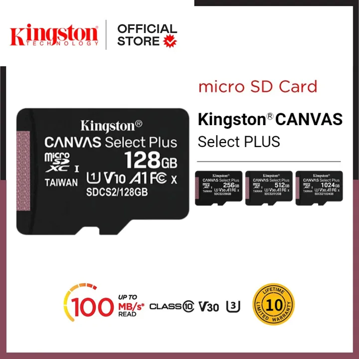 Kingston Canvas Select Plus 128GB 256GB 512GB 1TB microSD Card with Android A1 Performance Class ...