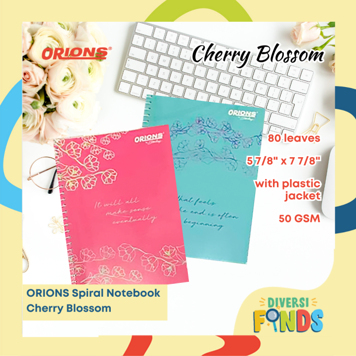 Orions CHERRY BLOSSOM SPIRAL Notebook W/Plastic Jacket 80lvs- Set of 3 ...