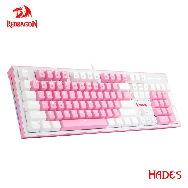REDRAGON HADES K623 USB Pink White Mechanical Gaming Keyboard Blue Switch Led Backlit 104 Keys ...