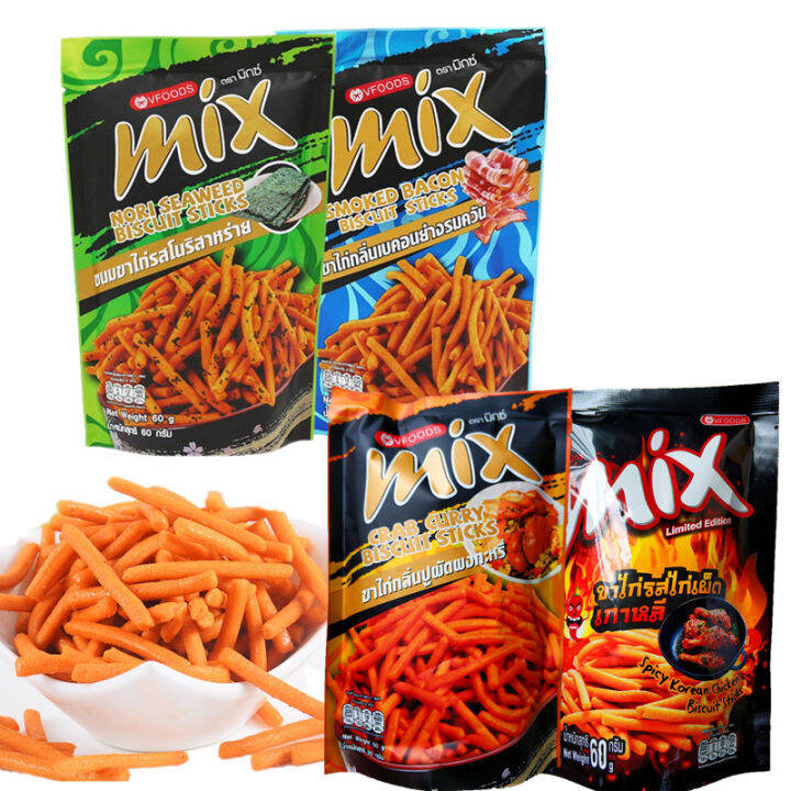 网红零食 READY STOCK 泰国零食snacks VFOODS MIX 海苔味 培根味 螃蟹咖喱味 韩国辣鸡味 零食60g ...
