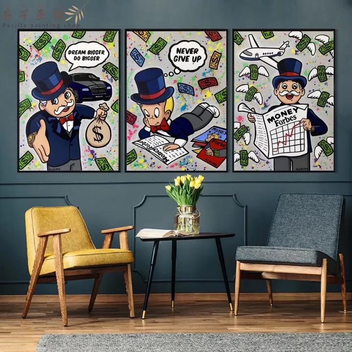 G Raffiti ศิลปะ Mr Monopoly Forbes ฝันโปสเตอร์จิตรกรรมผ้าใบพิมพ์ผนัง ...