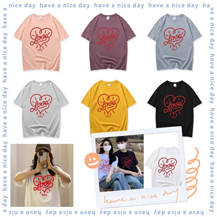 🐱KAYKAI🐱เสื้อยืดพิมพ์ลาย คอกลม แขนสั้น ผ้านิ่ม แฟชั่น LOVE 🐱#9641 ...