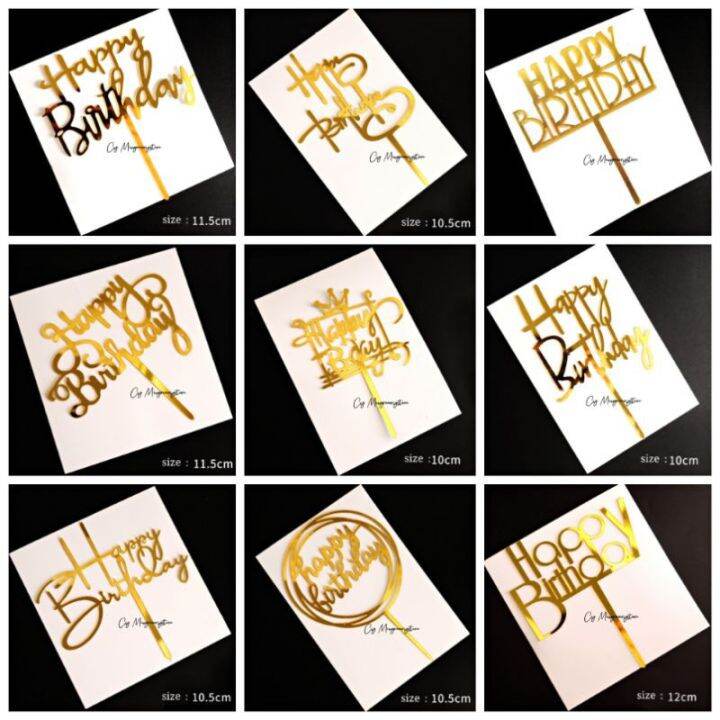 (Ready Stock) Gold Acrylic Cake Topper Happy Birthday Cake Decoration ...