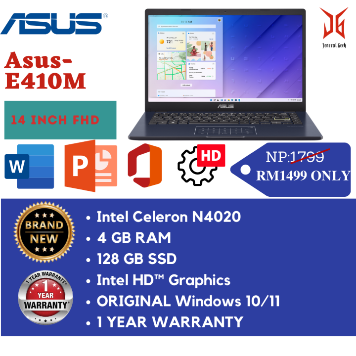 ASUS E-410M Brand New Laptop 1 Year Warranty INTEL CELERON N4020 4GB RAM 128GB SSD Best Price in ...