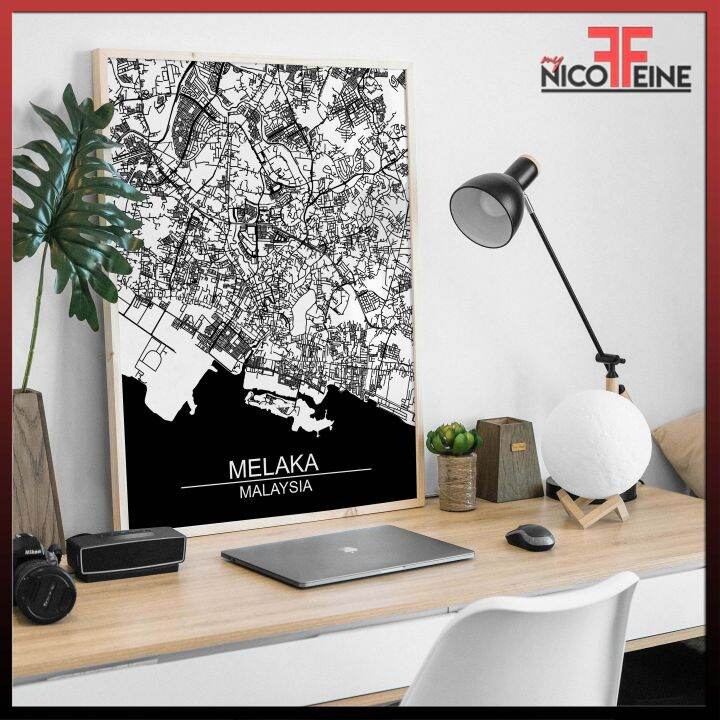 (POSTER ONLY) Melaka Malaysia Minimal City Map Black and White Malacca ...