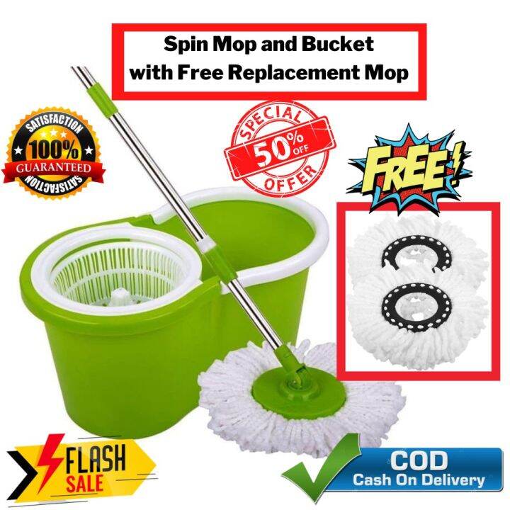 Microfiber 360 Spin Map Bunket Floor Cleaning with 2 free mops | Lazada PH