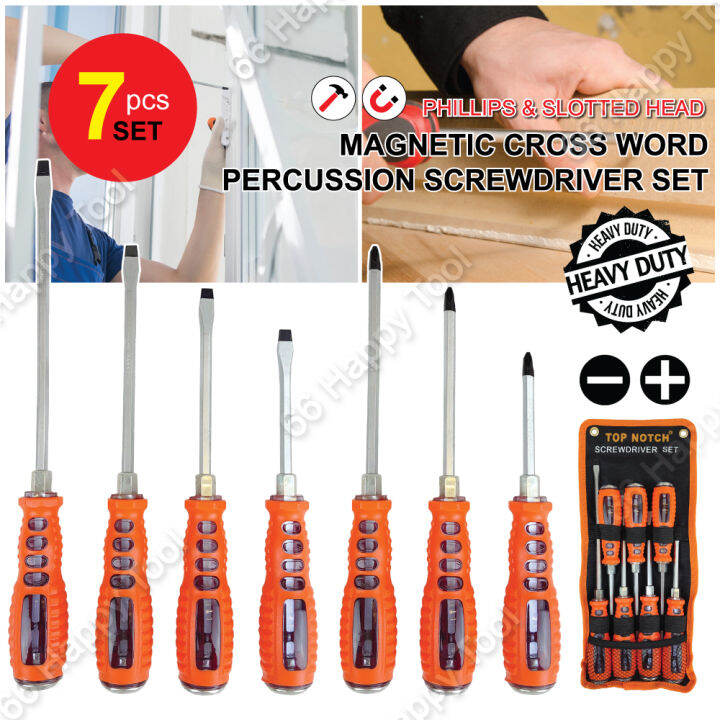 7pcs Heavy Duty Magnetic Cross Word Percussion Screwdriver Set Phillips ...