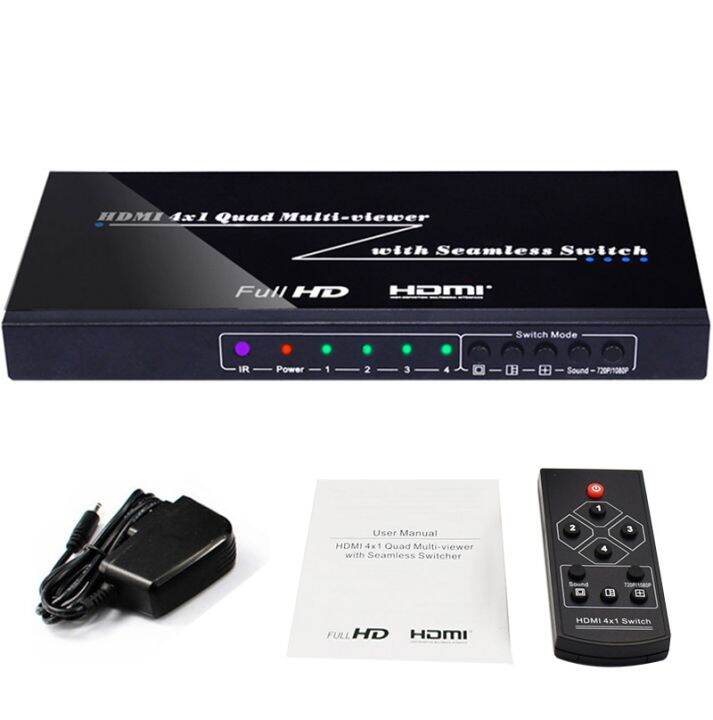 HDMI Switch 4x1 Quad Multi Viewer Seamless Switch HDMI Switcher 4 Ports ...