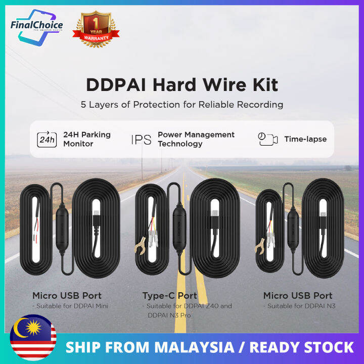 DDPAI Type-C / Micro USB Hardwire Kit for DDPAI Car Dash Cam Mini 5 ...