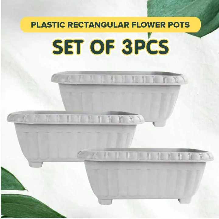Plastic Rectangular Flower Pots For Plants Green And White, Garden ...
