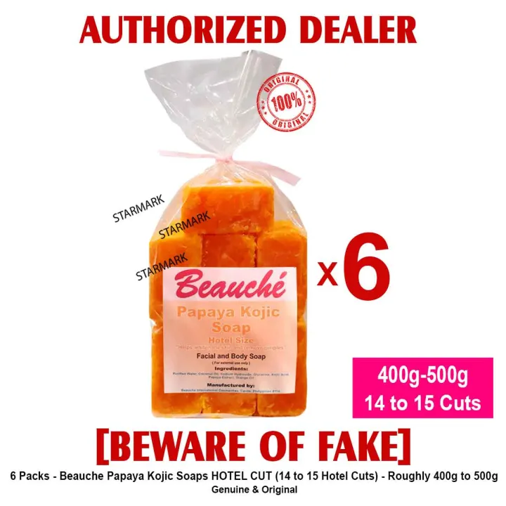 Beauche Papaya Kojic Soap Soaps HOTEL CUT Size Sizes (14 to 15 Hotel ...