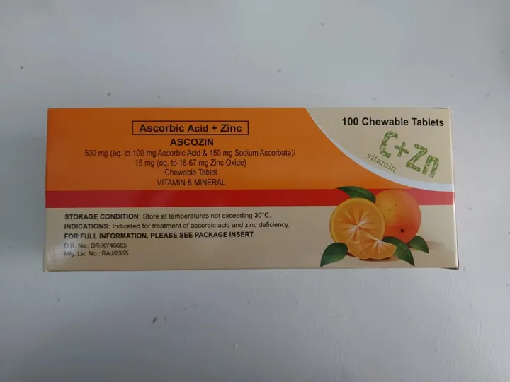 ASCOZIN Vitamin C + Zinc 100 Chewable Tablets 500mg (1B0X) | Lazada PH