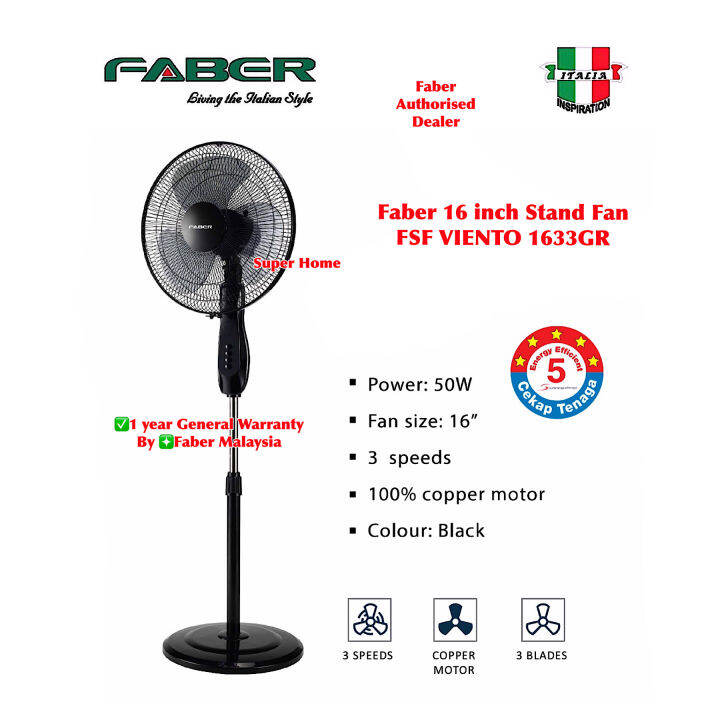 Faber Stand Fan FSF VIENTO 1633GR 16 inch Stand Fan | Lazada