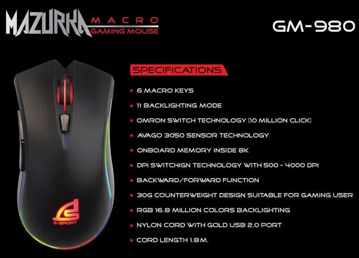 MOUSE (เม้าส์) SIGNO GAMING GM-980 (BLACK) | Lazada.co.th