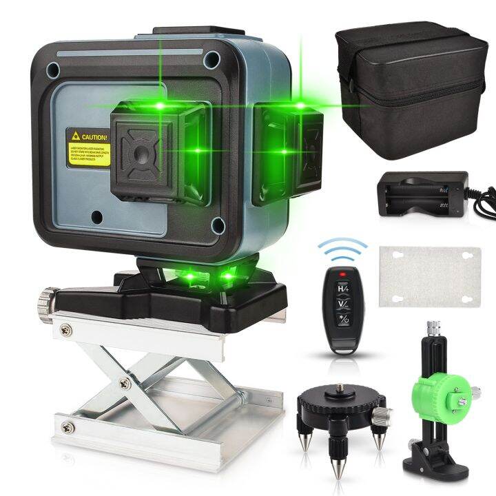 GOXAWEE 12 Lines Laser Level 3D Green Horizontal & Vertical Cross Line 360 Auto Self-Leveling ...