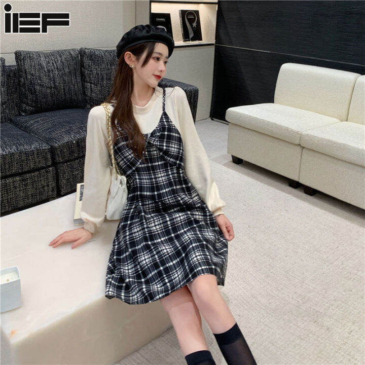 IEF 2022ฉบับภาษาเกาหลีของปลอม2ชิ้นเดรสลายสก็อตเข้ารูปพอดีขนาดใหญ่ขนาดเล็กสไตล์ต่างประเทศอายุ-ลด ...