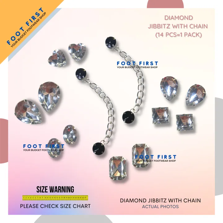 **FOOT FIRST** DIAMOND JIBBITZ WITH CHAIN (14 PCS=1 PACK) | Lazada PH