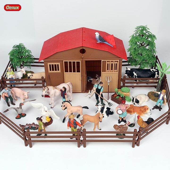 Oenux Zoo Farm House Model Action Figures Farmer Cow Hen Duck Poultry ...