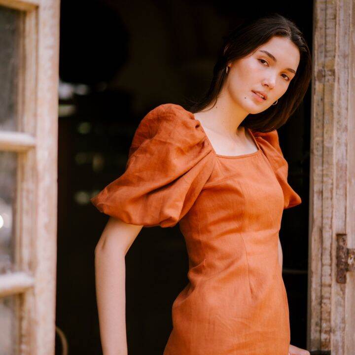 weerin honey dress linen ชุดเดรสสั้น เดรสลินิน แขนตุ๊กตา ผ้าลินิน ...