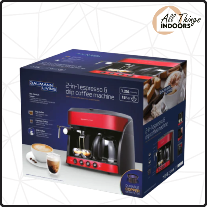 Baumann Living 2-in-1 Espresso & Drip Coffee Machine with Milk Frother ...