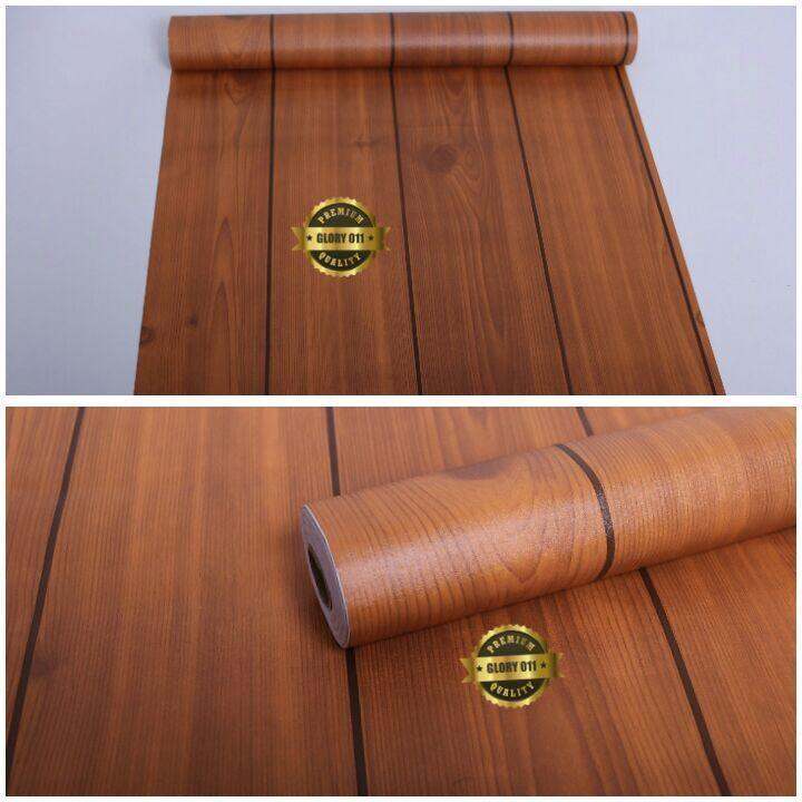 Walpaper Stiker Hiasan Dinding Motif Kayu Pernis Coklat Size 45cm X 10m