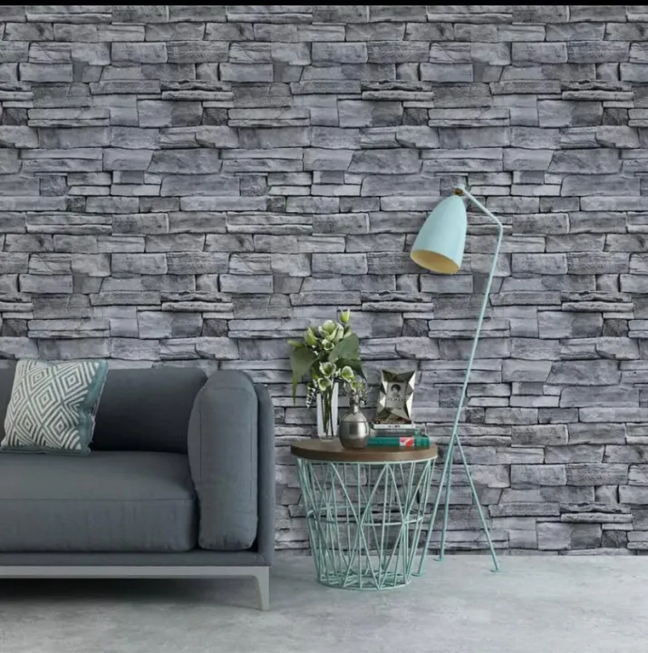 Wallpaper Dinding Motif Batu Alam 3D Abu Tua | Lazada Indonesia