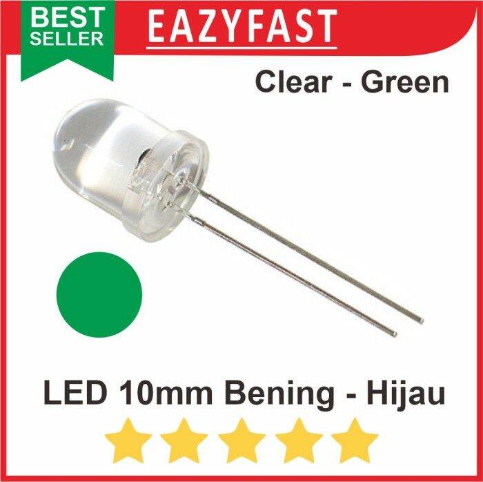 Lampu LED Besar 10mm 10 mm Clear Green Transparan Bening Nyala Hijau ...
