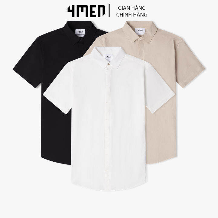 Áo Sơ Mi Nam Tay Ngắn 4men Sm138 Kiểu Dáng Nẹp Nút đánh Bọ Trang Trí Form Regular Vải Cotton