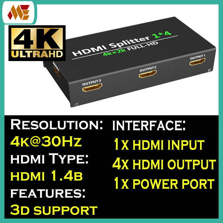 HDMI Splitter 1x4 ( 1 TO 4 ports) HDMI 1.4b 4K@30Hz 3D Compatible | Lazada