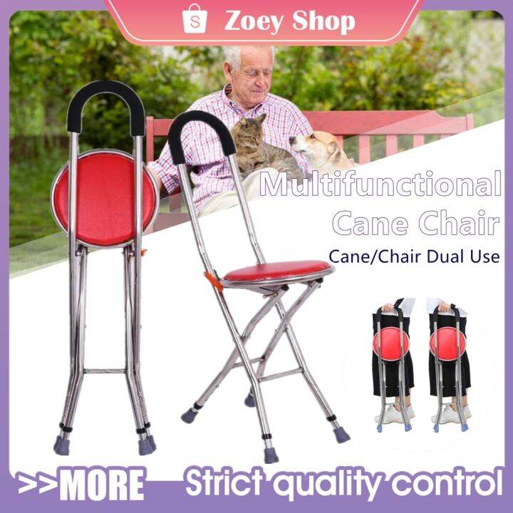 Folding Aluminum Cane Hiking Chair Portable Walking Stick With Seat ...