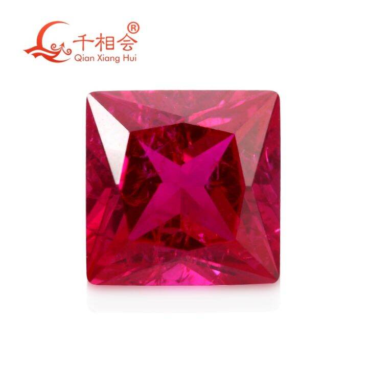 Square shape natural cut synthetic 5# red ruby loose gemstone with ...