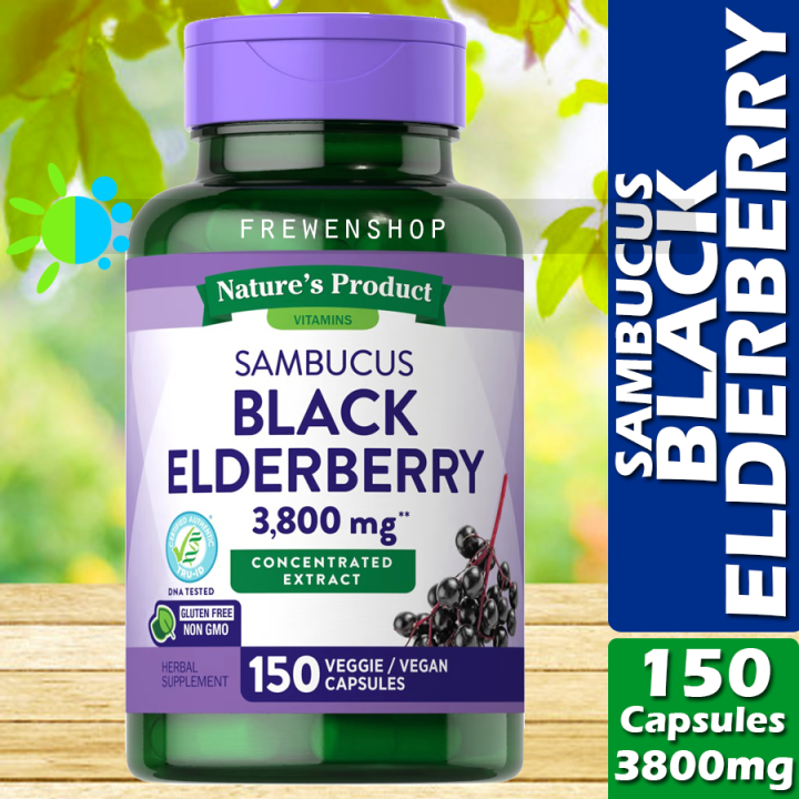 SAMBUCUS BLACK ELDERBERRY 3800mg x 150 Veggie Capsules Concentrated ...