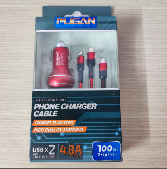 [Màu ngẫu nhiên]Tẩu sạc nhanh Pugan 4.8 A, 12-24V, 2 cổng USB, dây 3 ...