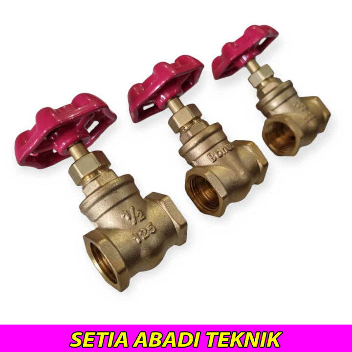KUNINGAN GATE VALVE 1/2 inch Drat Stop Kran Air Kuningan 1/2'' Kran ...
