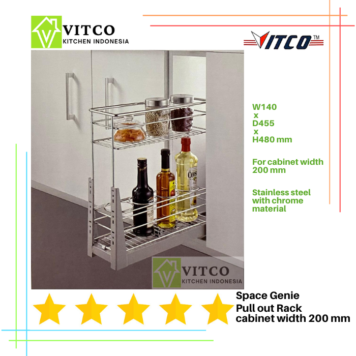 VITCO Space Genie Pull Out Slow Motion Rack / Rak Dapur Kabinet 200 mm ...