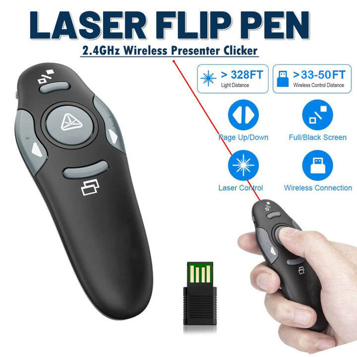 USB 2.4GHz Wireless PPT PowerPoint Presenter Pointer Clicker Laser Remote Control With AAA ...