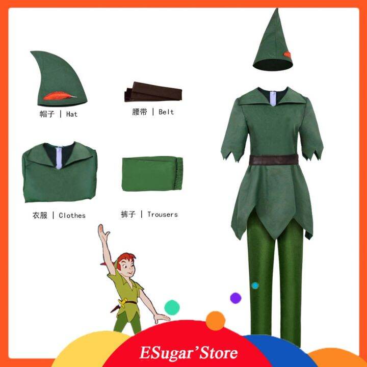 Movie Bobby Disney Peter Pan Cosplay Men Women Adult Costume Set Tops ...