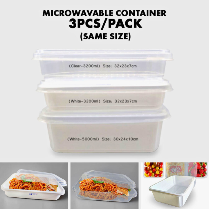Set of 3 Microwavable Rectangular Plastic Containers 3200ml & 5000ml Sizes for Meal Prep and ...
