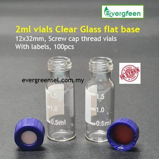 2ml Clear Glass 12*32mm Flat Base 9-425 Screw Thread Vial with Blue Cap, 100pcs/pk for ...