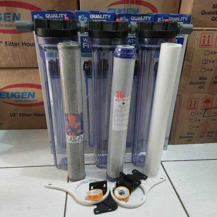 Paket 3 housing filter 20 inch clear drat kuningan | Lazada Indonesia