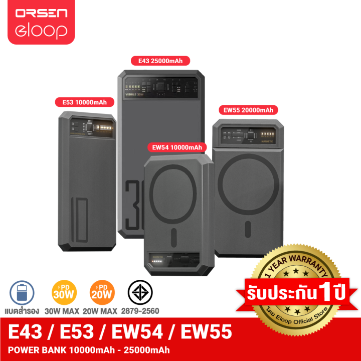 [มีของพร้อมส่ง] Eloop EW54 EW55 E53 E43 MagCharge 10000mAh 20000mAh 25000mAh แบตสำรอง พาวเวอร์ ...
