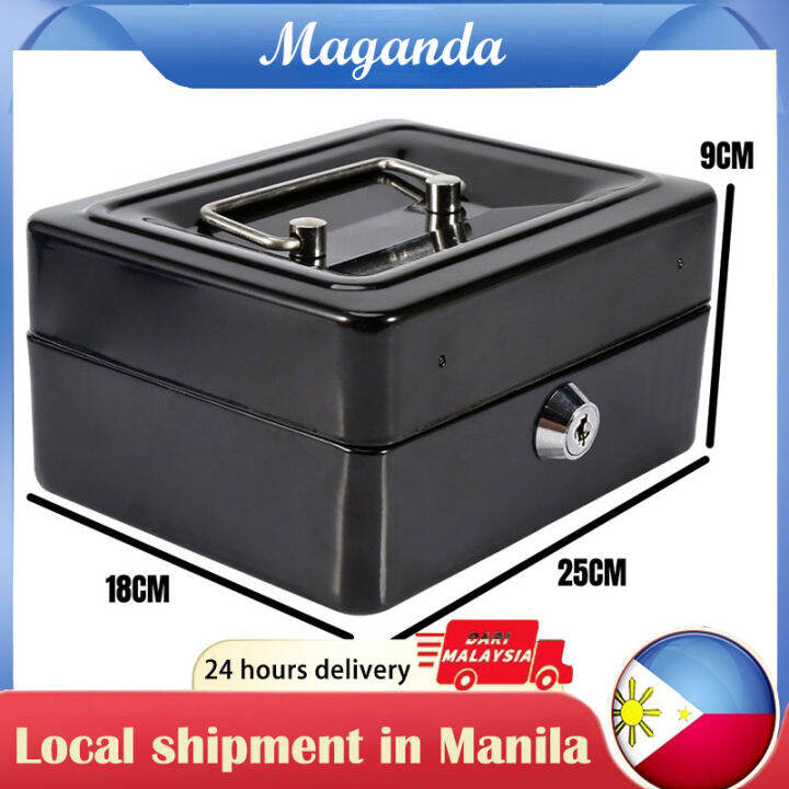Cash Box with Lock Key and Money Tray Large Metal Money Safe for Cash10 ...