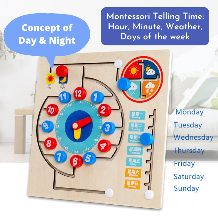 🇸🇬Montessori Clock Telling Time Activity Busy Board Multifunctional ...