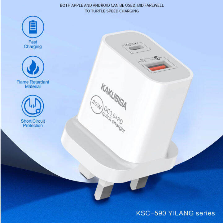 KAKUSIGA KSC-590 Fast Charger Adapter PD 20W + QC3.0 Super Fast Quick ...