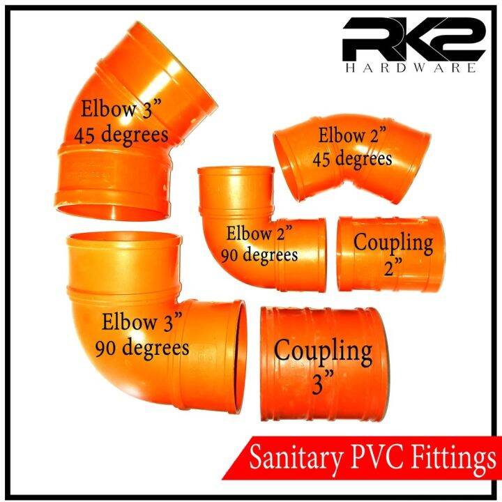 Orange PVC Sanitary Fittings Elbow 45 90 degrees Coupling Sizes: 2 3 ...