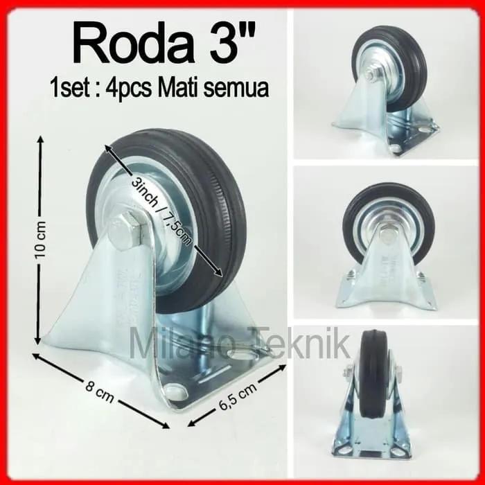 Roda Troli 3 1set(4pcs Mati) Roda karet 3inchi 3 inch etalase | Lazada ...