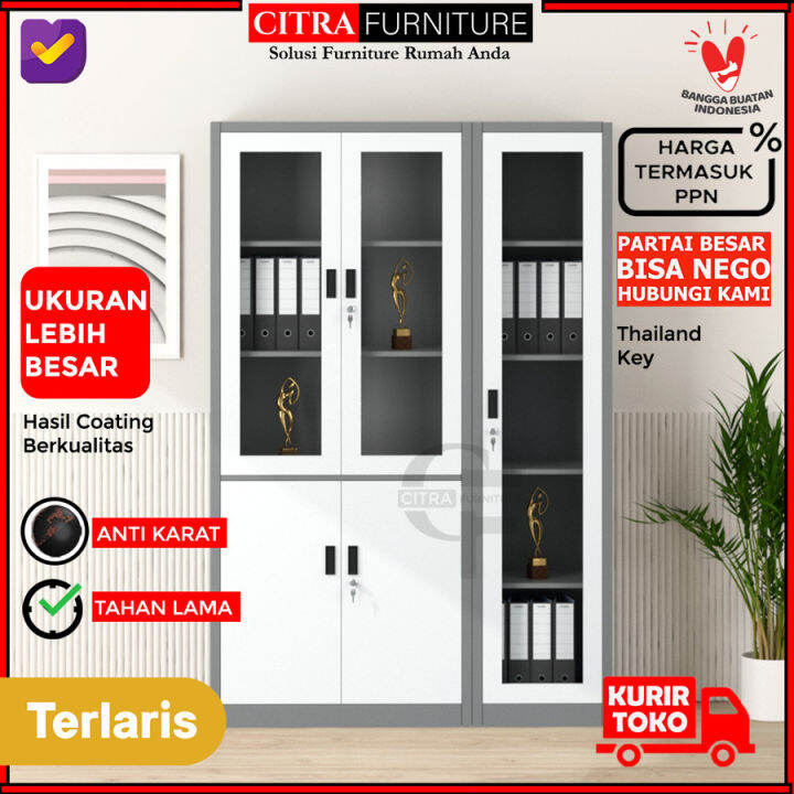 SHUMO ® Lemari Arsip Besi 3 Pintu 1/2 Kaca | Filling Cabinet Kantor ...