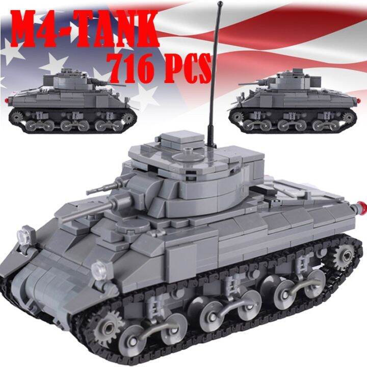 WW2 US M4 Medium Tank Building Blocks Army Warrior Figures Armored ...