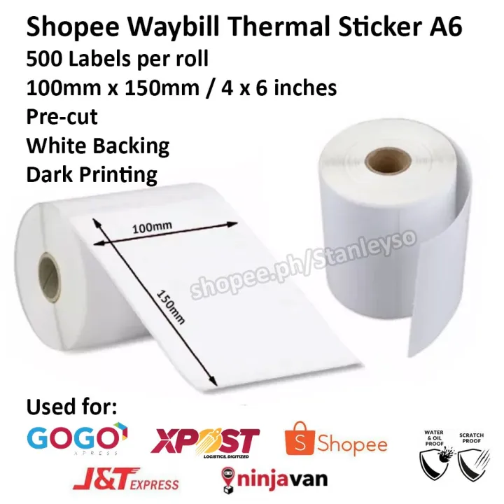 A6 Thermal Waybill Sticker Label Roll 500 sheets per roll 100 x 150 mm ...